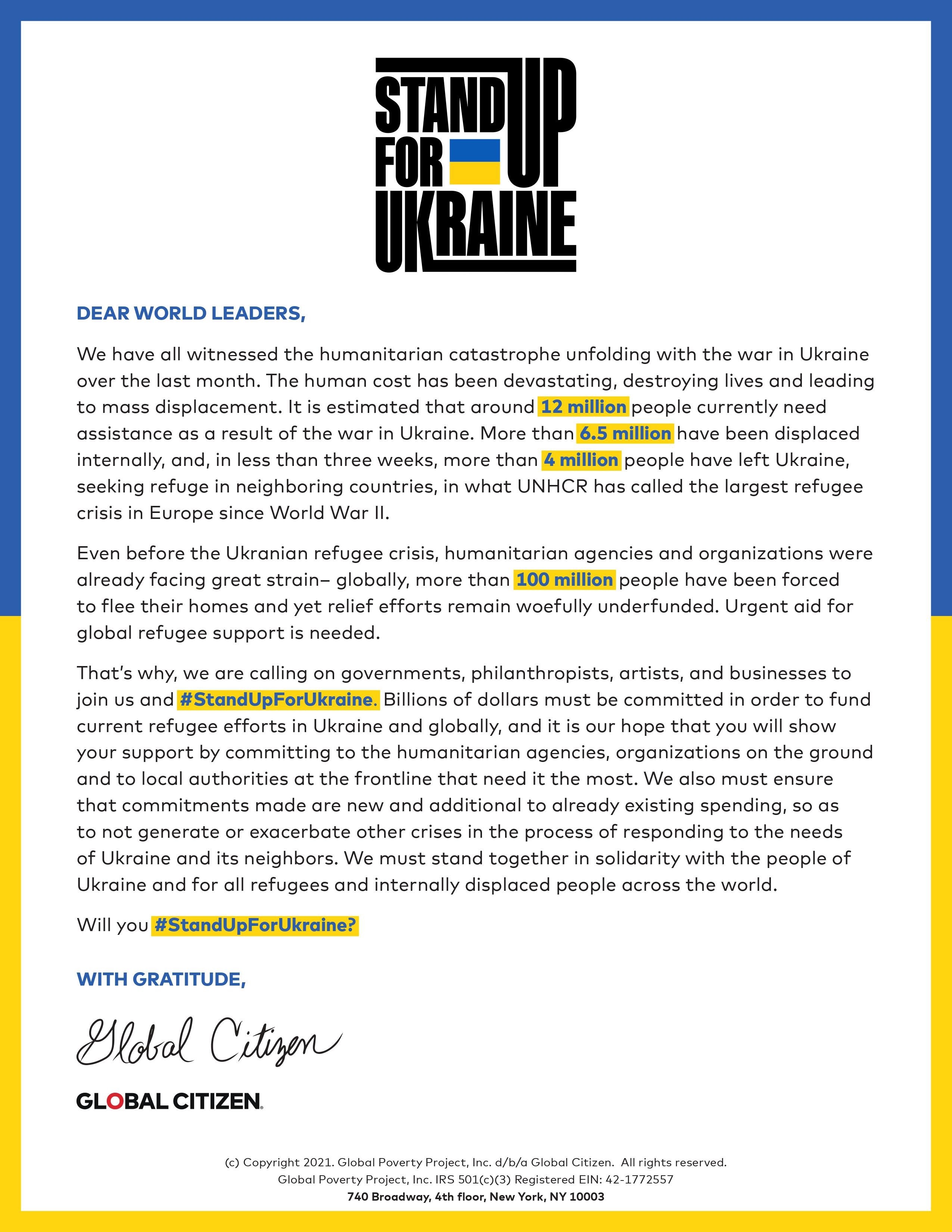 Stand Up for Ukraine: Open Letter Calls on World Leaders to Take Urgent ...